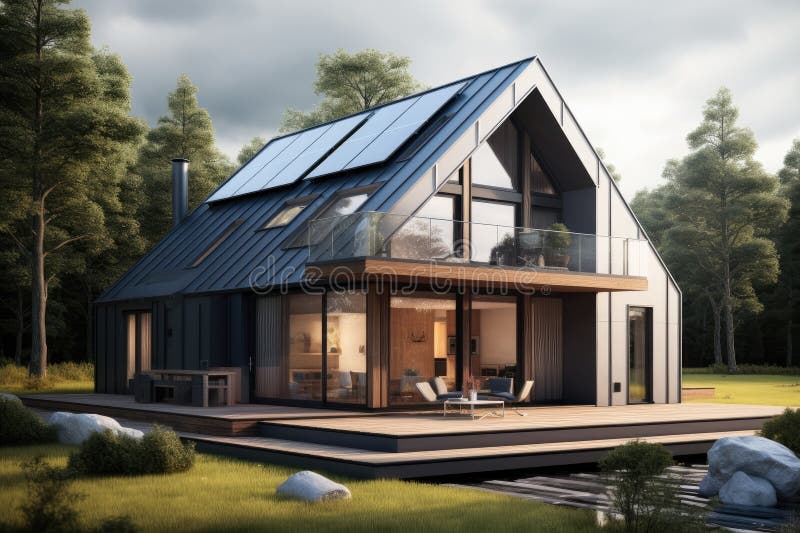 Passive House with Solar Panels, Sustainable Renewable Energy Stock ...