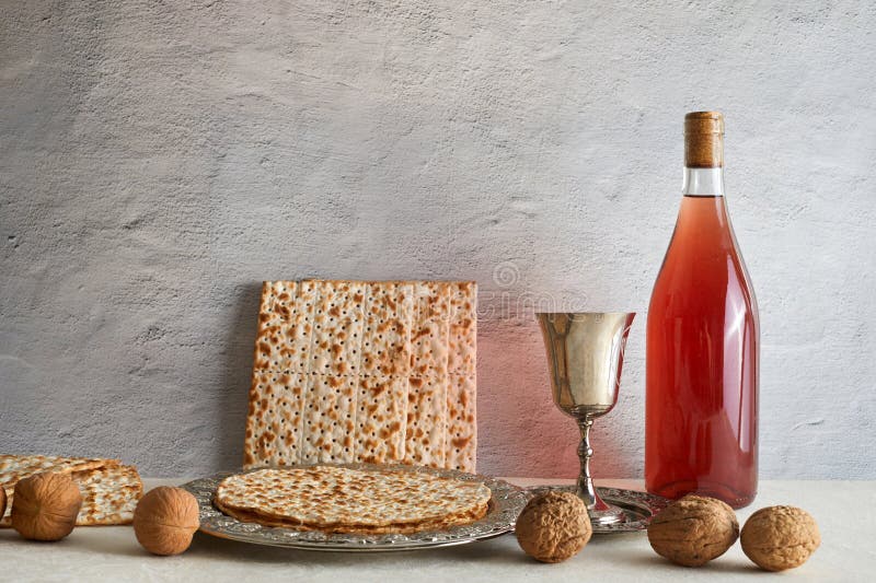 Passover Celebration Concept. Matzah, Red Kosher and Walnut. Stock ...