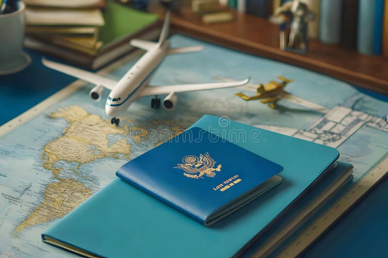 Passport and Airplane Model on World Map Indicating Travel Plans Stock ...