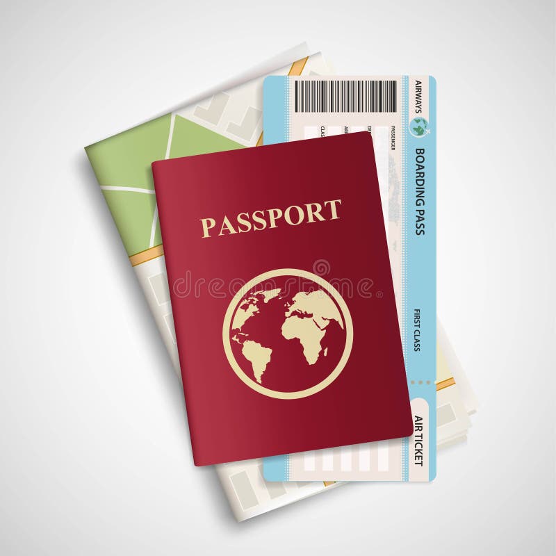 Passport With Airplane Ticket And Map Travel Concept Background Stock