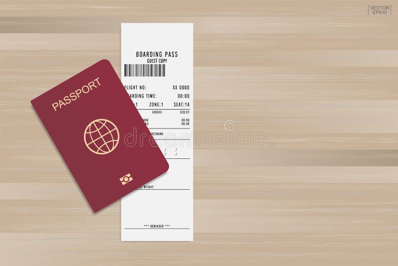 Passport And Boarding Pass Ticket On Wood Background Vector Stock