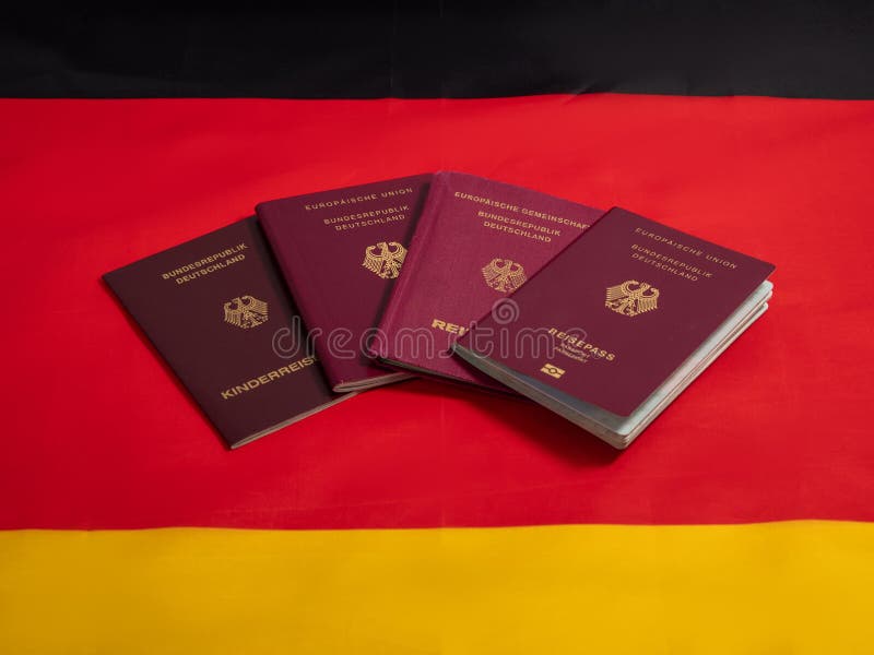 Passport of Citizen of Germany on Background of Flag of Germany. Stock ...