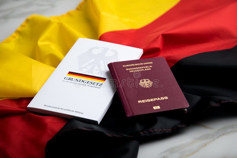 Passport and Constitution Basic Law Book of Germany with Flag Editorial ...