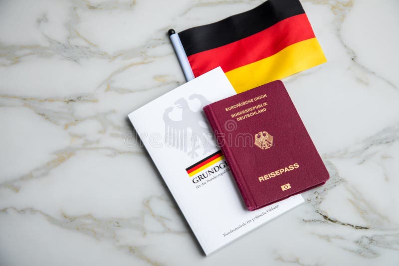 Passport and Constitution Basic Law Book of Germany with Flag Editorial ...