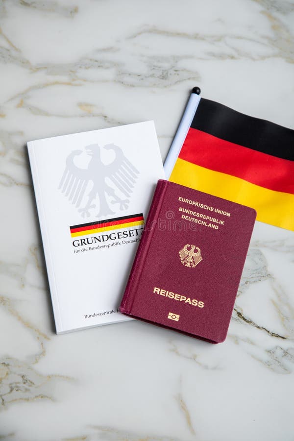Passport and Constitution Basic Law Book of Germany on Flag Editorial ...