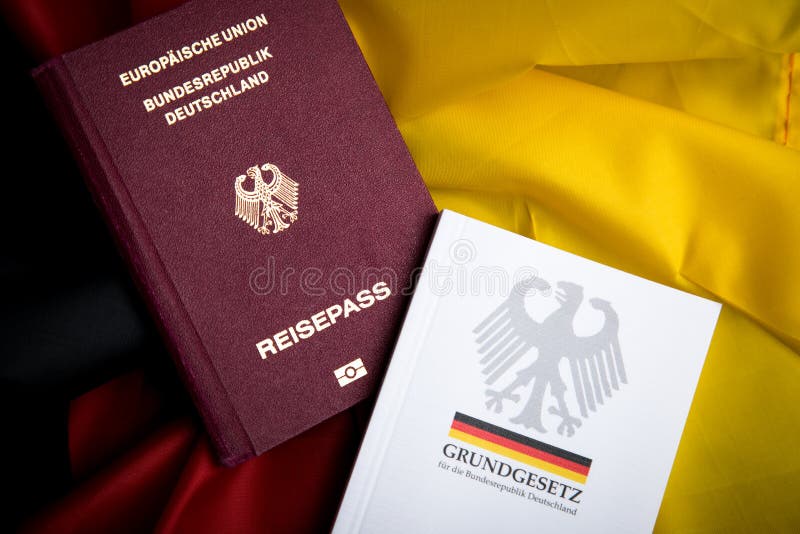 Passport and Constitution Basic Law Book of Germany on Flag Editorial ...
