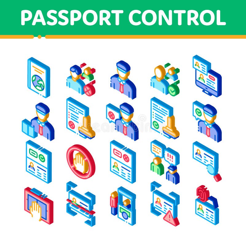 Passport Control Check Isometric Icons Set Vector Stock Vector ...