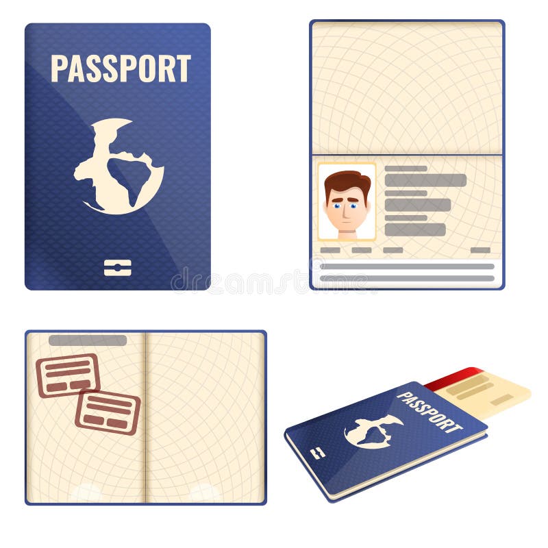 Passport Icons Set, Cartoon Style Stock Vector - Illustration of ...