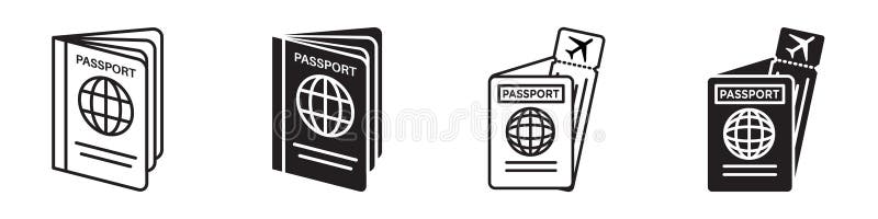Passport Icons Versions Set in Black Flat and Line Style Stock Vector ...