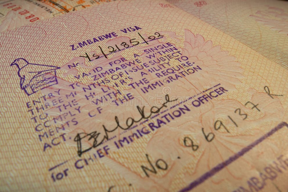 Passport Page with Zimbabwe Single Entry Visa Stamp. Stock Image ...