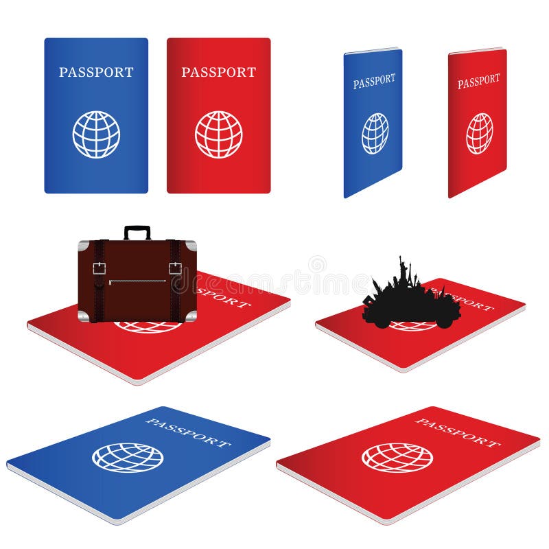 Passport Red and Blue with Vintage Suitcase Illustration Stock Vector ...