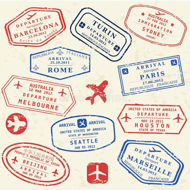 Passport Or Post Stamp Vector Illustration Set Stock Vector Illustration Of Postage Customs