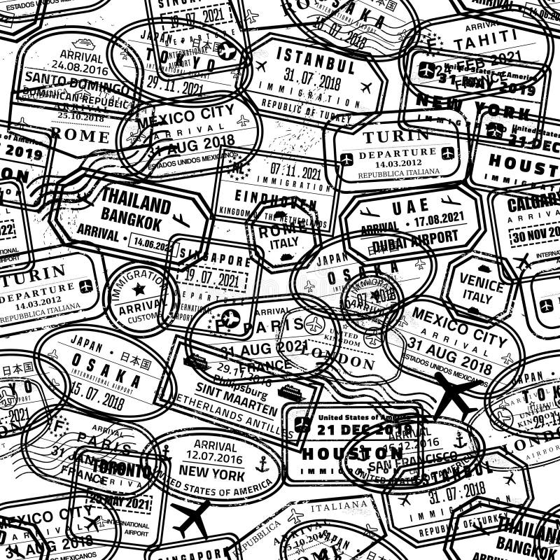 Passport Stamps Black Seamless Vector Stock Vector - Illustration of ...