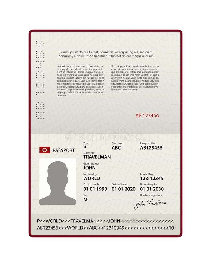 Passport Template. International ID. Travel Document Stock Vector ...