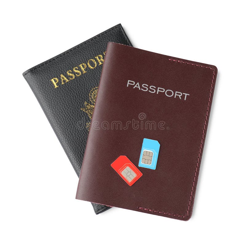 Passports and SIM Cards Isolated on White, Top View Stock Photo - Image ...