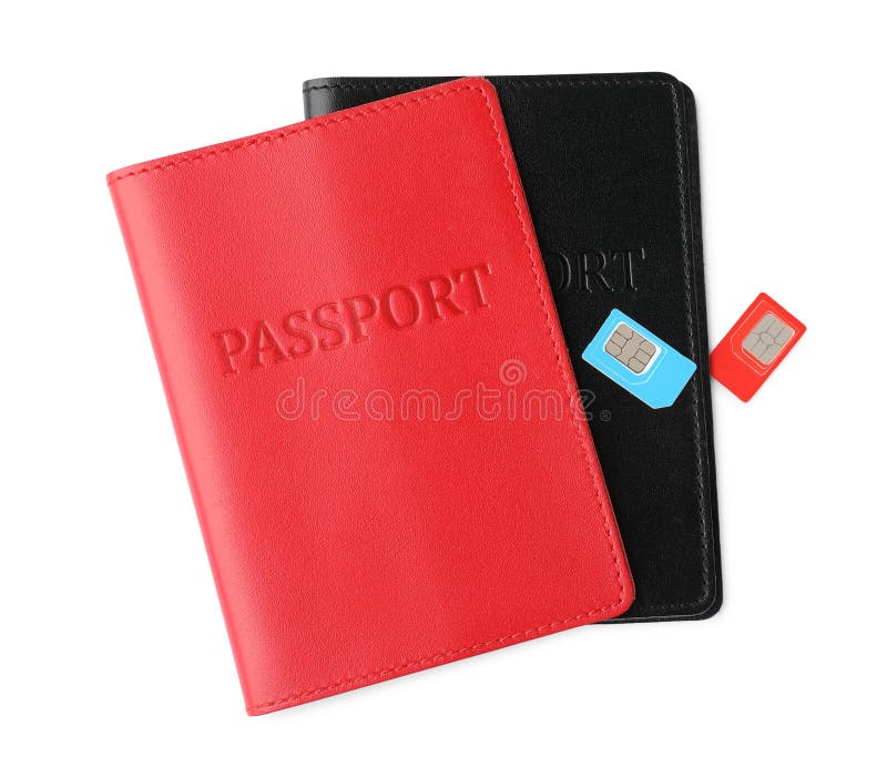 Passports and SIM Cards Isolated on White, Top View Stock Image - Image ...