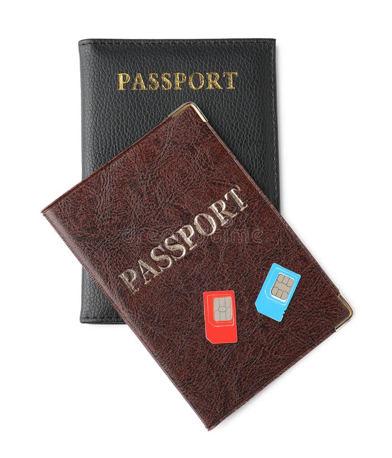 Passports and SIM Cards Isolated on White, Top View Stock Image - Image ...