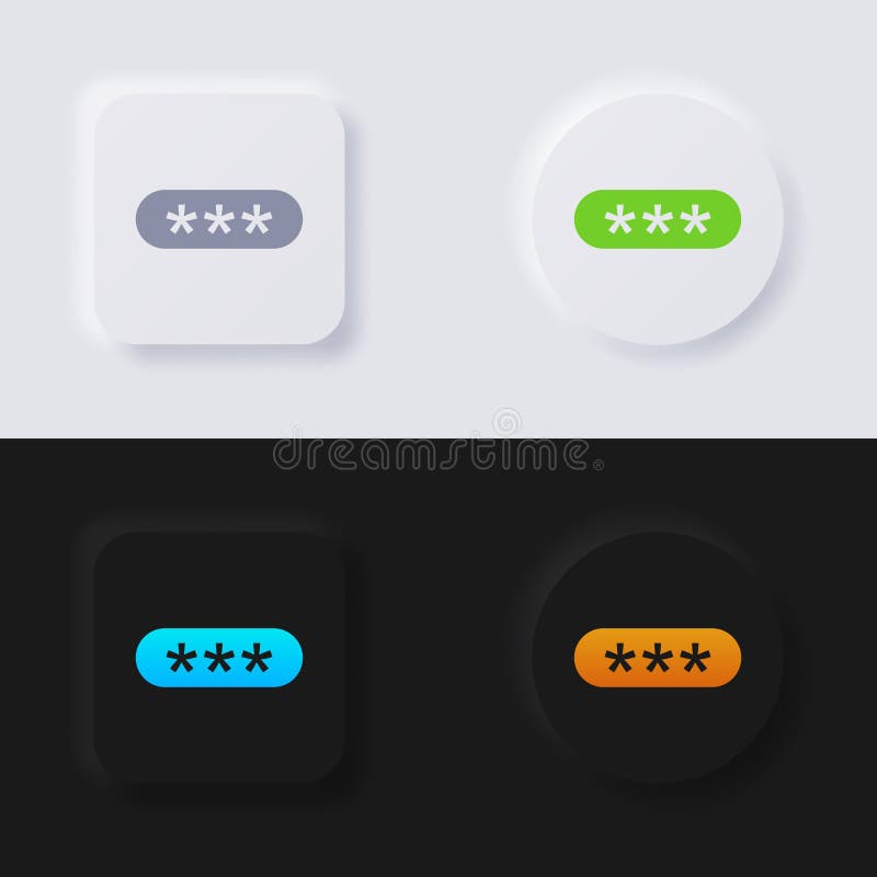Password Asterisk Field Box Symbol Button Icon Set Multicolor Neumorphism Button Soft Ui Design