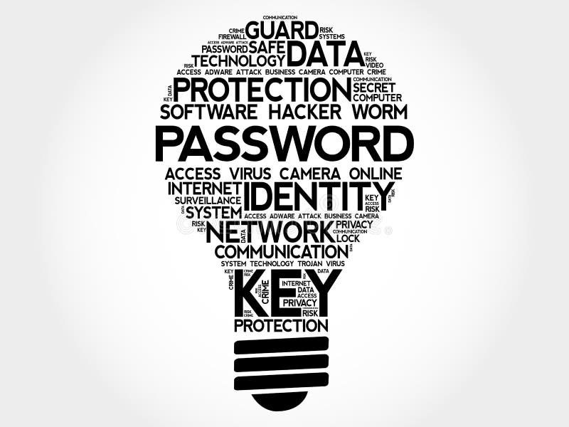 PASSWORD bulb word cloud stock illustration. Illustration of display ...