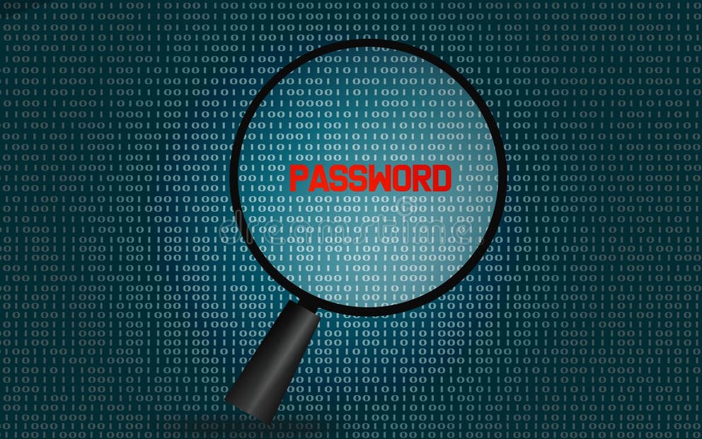 Password on Digital Screen with Magnifying Glass Stock Illustration ...