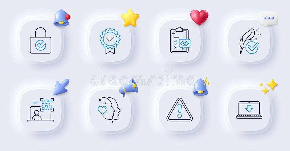 Password Encryption, Heart and Warning Line Icons. for Web App ...