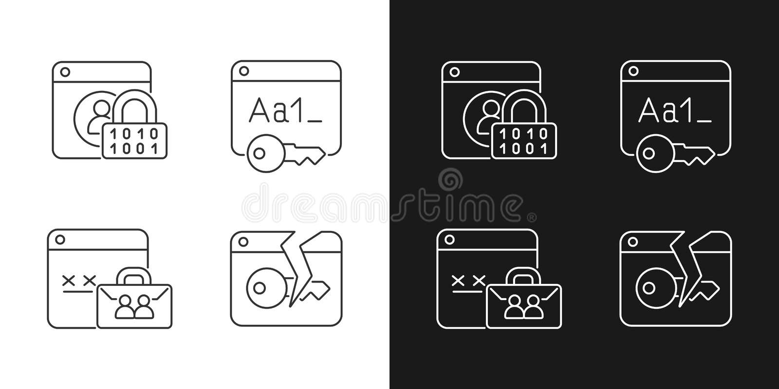Password Encryption White Linear Icon For Dark Theme Stock Vector Illustration Of Cryptography