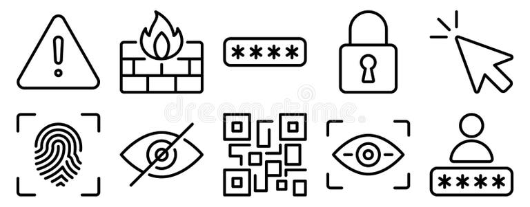 Password Icon Set Line Style Collection Representing Digital Security ...