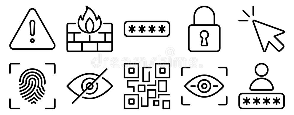 Password Icon Set Line Style Collection Representing Digital Security ...