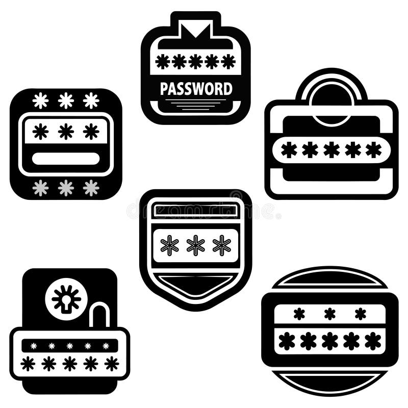 Password Icons Set. Black Vector Designs. Six Different Styles. Secure ...