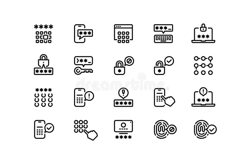 App Security Line Icons. Face Detection, Pin-code and Password, Eyeball ...