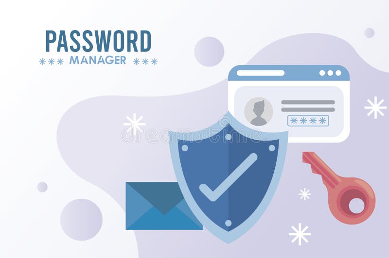 Password Manager Theme with Check Symbol in Shield and Icons Stock ...