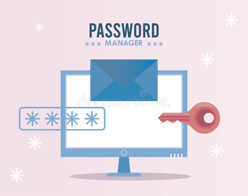 Password Manager Theme with Key and Cypher in Desktop Stock Vector ...