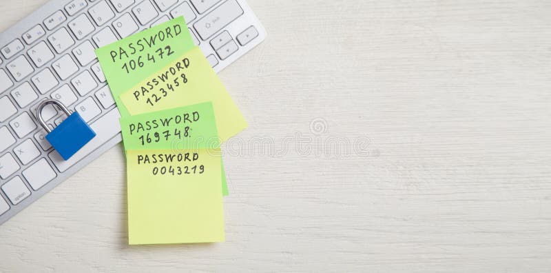 Password Message Written on Sticky Notes. Smartphones, Padlock on the ...