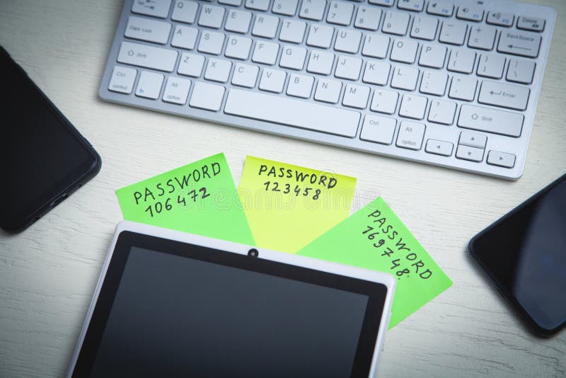 Password Message Written on Sticky Notes. Smartphones, Tablet, Computer ...