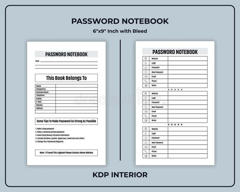 Password Note Book KDP Interior Stock Vector - Illustration of ...
