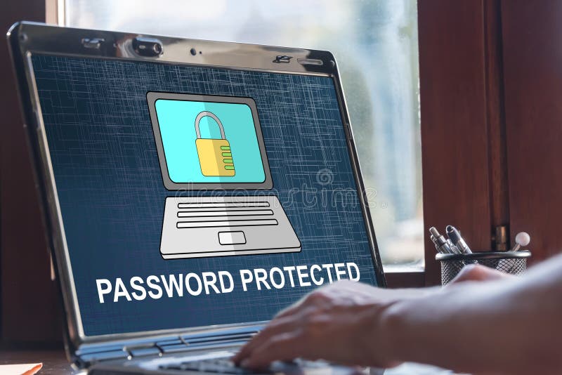 Password Protected Concept on a Laptop Screen Stock Photo - Image of ...