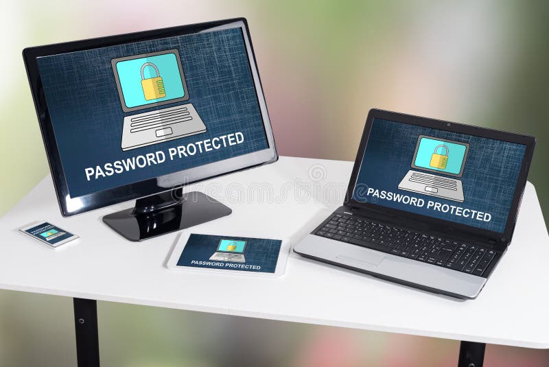 Password Protected Concept on Different Devices Stock Photo - Image of ...