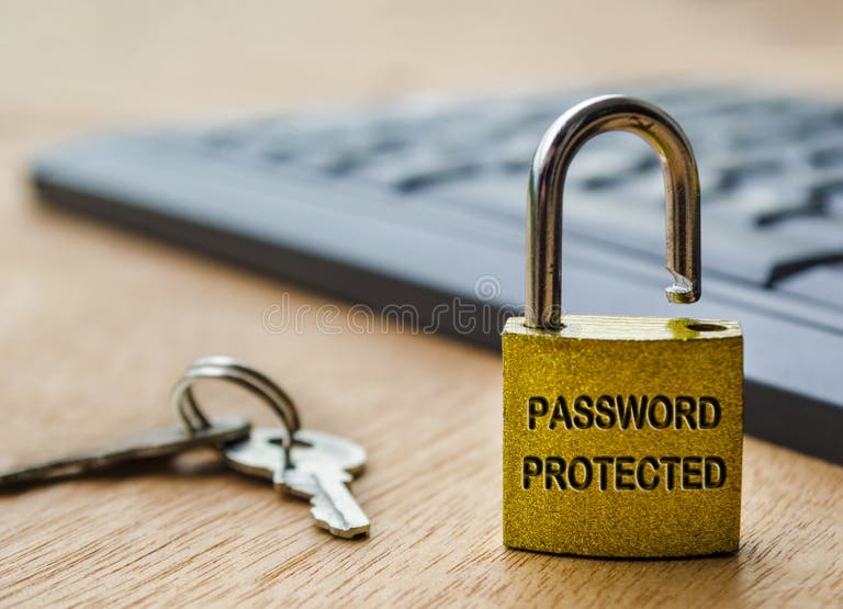 Password Protected Text Engraved on Padlock with Keyboard Background ...