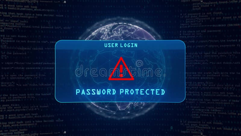 Password Protected Warning with User Login Interface Concept Over Digital Globe and Computer ...