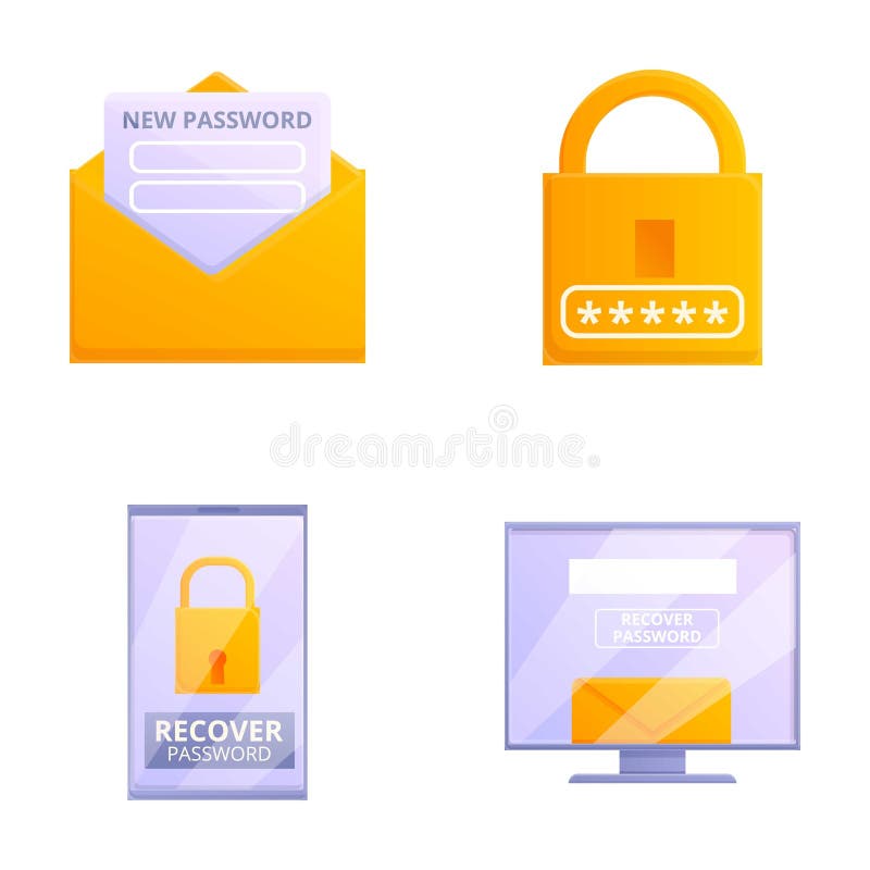 Password Recovery Icons Set Cartoon Vector. Recovery of Password for ...