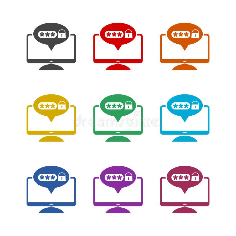 Password Secure Access on Desktop Computer Icon. Set Icons Colorful Stock Vector - Illustration ...