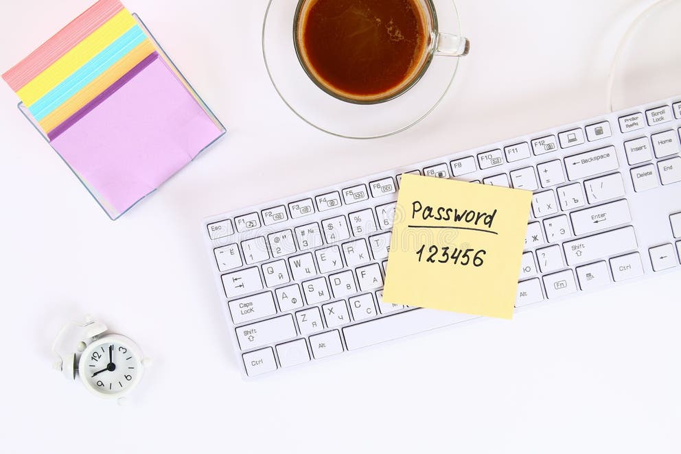 The Password on the Sticker is a Note on the White Desktop Next Stock ...