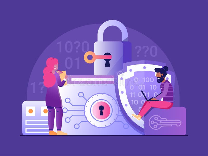 Password Storage and Data Encryption Flat Scene Stock Vector ...