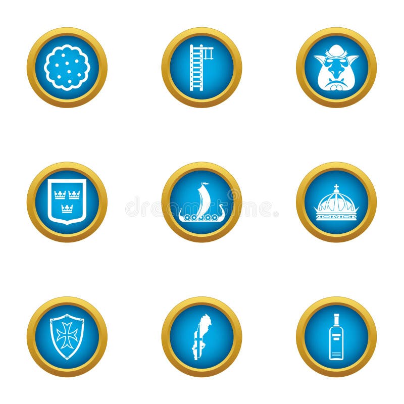 Past Age Icons Set, Flat Style Stock Vector - Illustration of knightly ...