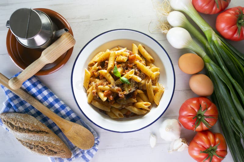 Pasta Alla Norma Traditional Italian Recipe. Stock Photo - Image of ...