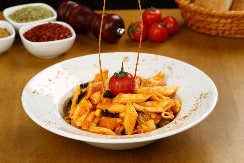 Pasta Arabbiata stock photo. Image of eating, dinner - 96656890