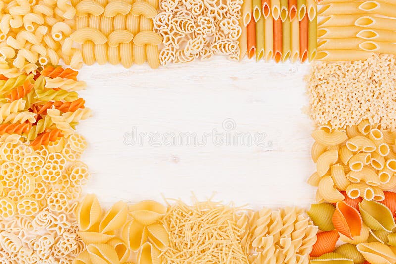 Pasta Background Decorative Frame of Assortment Different Kinds Italian ...