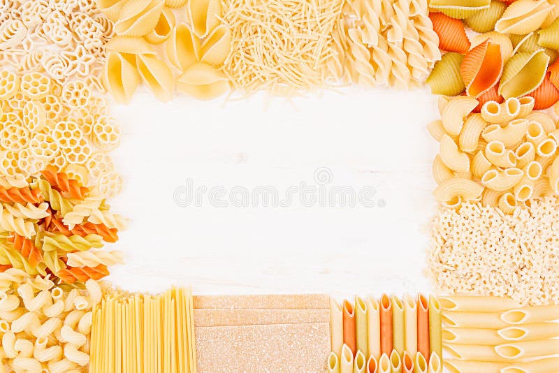 Pasta Background Decorative Frame of Assortment Different Kinds Italian ...