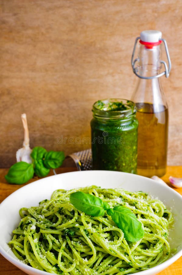Pasta with basil pesto stock photo. Image of lunch, traditional - 21259612
