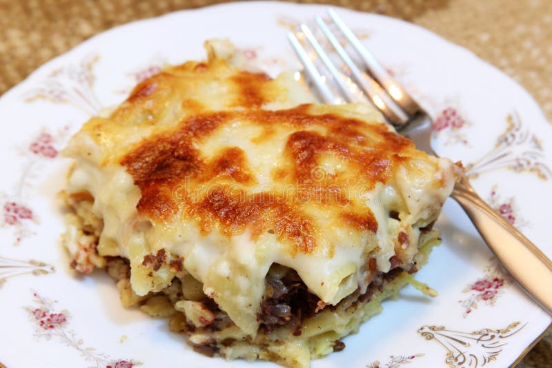 Pasta with Bechamel Sauce or Casserole Stock Photo - Image of fork ...